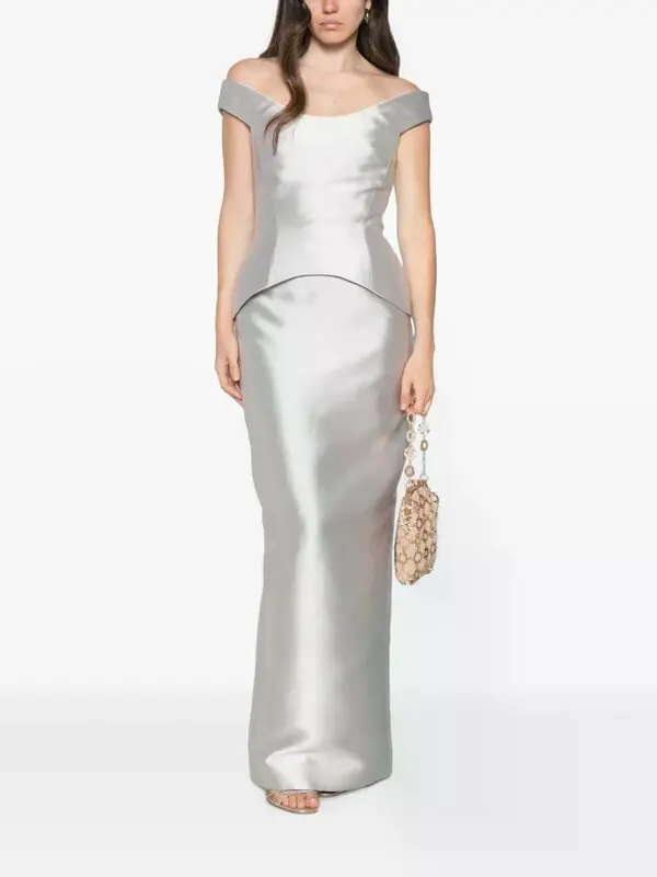 Solace London Pieta Off-shoulder Peplum-hem Maxi Dress - Silver
