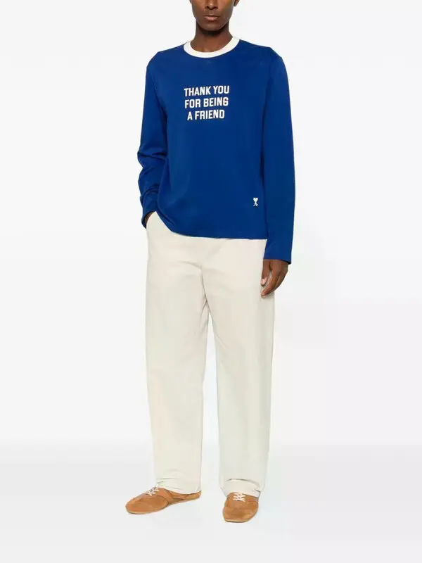 AMI Paris Slogan-print Long-sleeve T-shirt