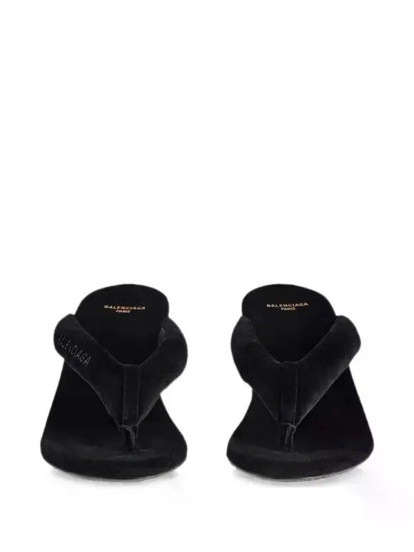Balenciaga Velvet Wedge Thong Sandals - Black