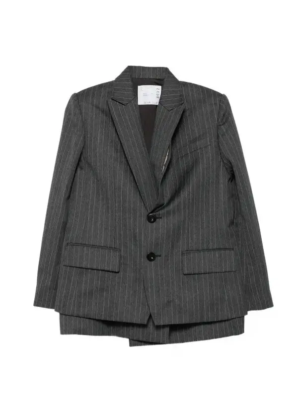 Sacai Pinstripe Peplum Hem Blazer - Black