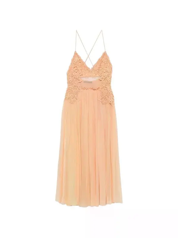 Alberta Ferretti Lace-trimmed Pleated Midi Dress