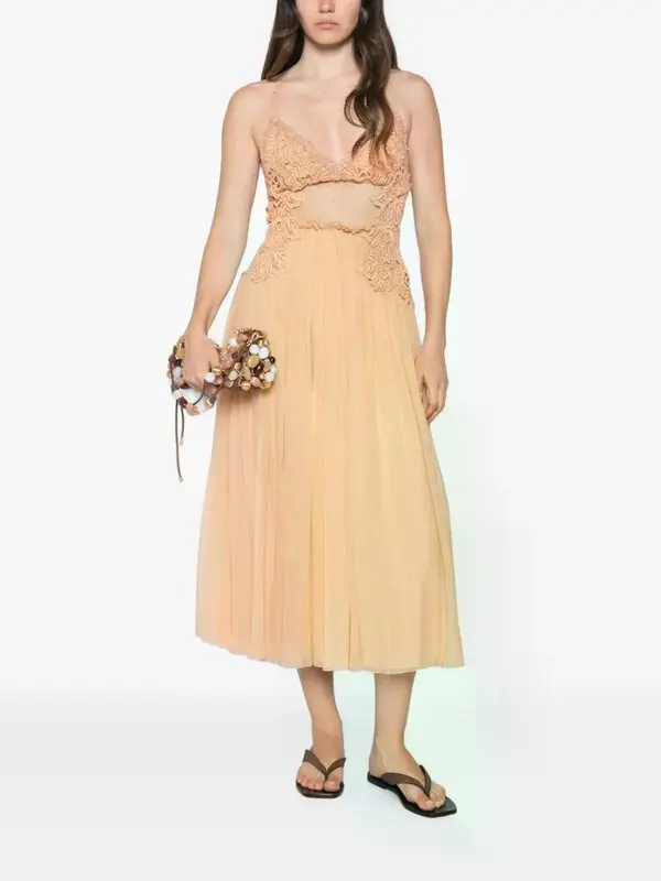 Alberta Ferretti Lace-trimmed Pleated Midi Dress