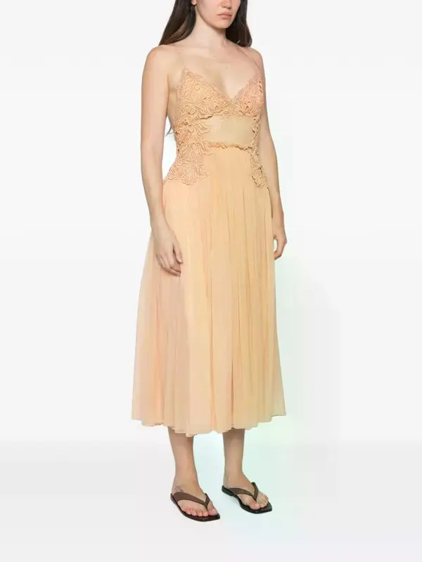 Alberta Ferretti Lace-trimmed Pleated Midi Dress