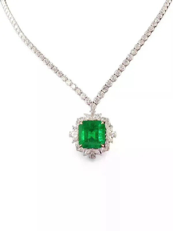 HYT JEWELRY Emerald And Diamond Necklace In 18k Gold - Silver