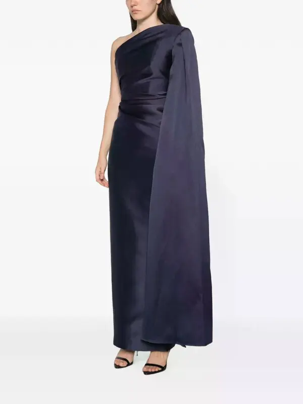 Solace London One-shoulder Cape-detail Maxi Dress - Blue