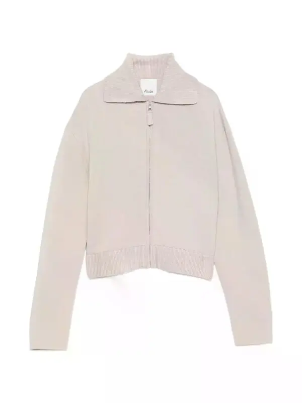 ALLUDE Zip-up Ribbed Trim Cardigan