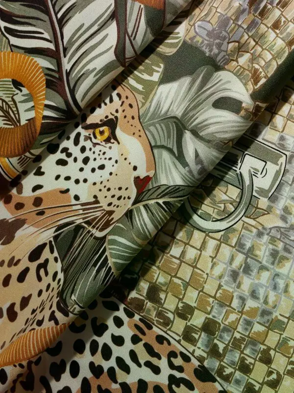 FERRAGAMO Feline-print Silk Foulard Scarf - Green