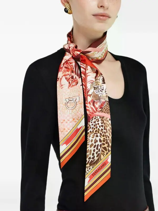 FERRAGAMO Feline-print Bandeau Scarf - Red