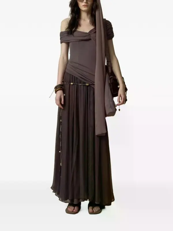 ELYWOOD Off-shoulder Ruched Maxi Dress
