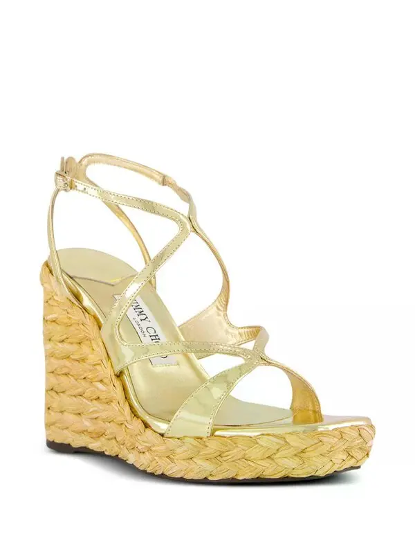 JIMMY CHOO Ayla Liquid-metal Leather Wedge Sandals