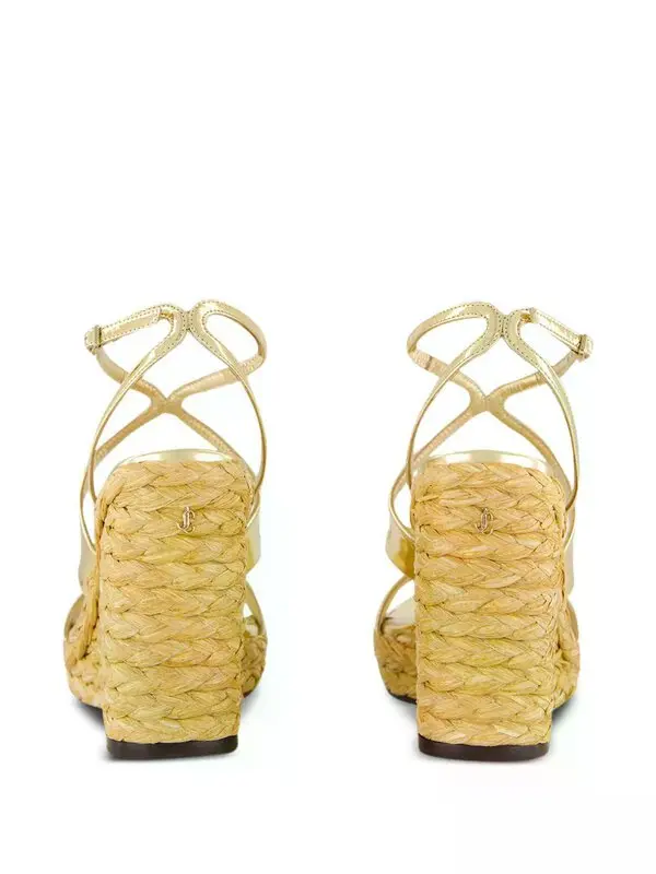 JIMMY CHOO Ayla Liquid-metal Leather Wedge Sandals