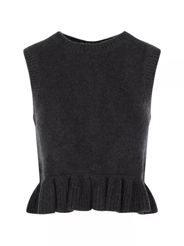 Cecilie Bahnsen Ruffled-peplum Crew-neck Gilet - Grey