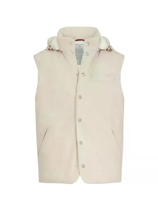 Brunello Cucinelli Bonded Wool Flannel Down Vest With Detachable Hood - Neutrals