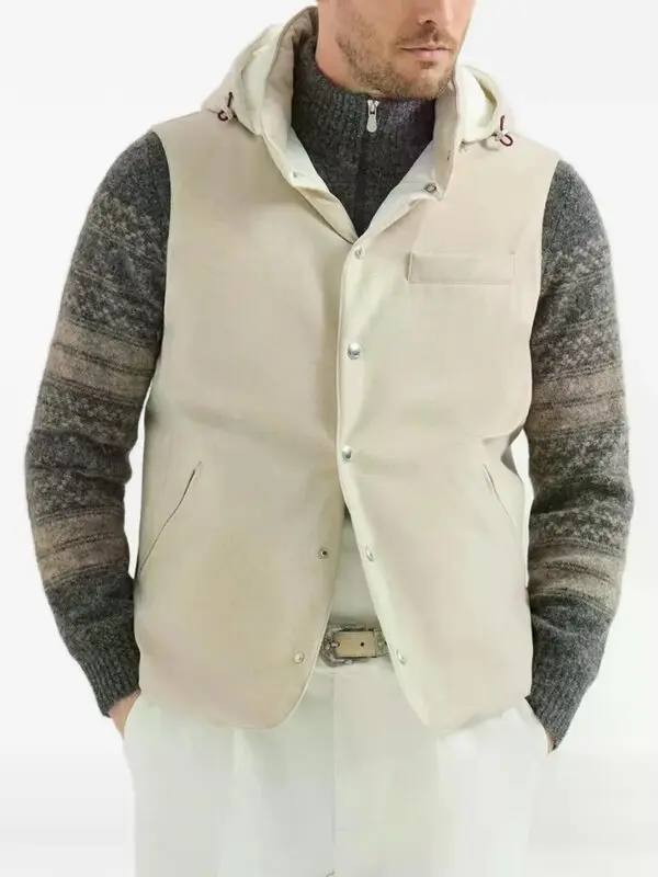 Brunello Cucinelli Bonded Wool Flannel Down Vest With Detachable Hood - Neutrals