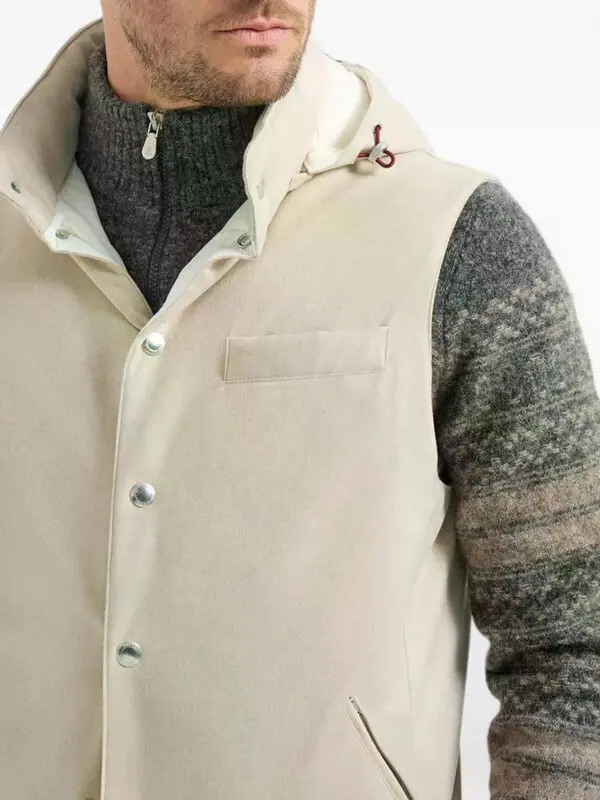 Brunello Cucinelli Bonded Wool Flannel Down Vest With Detachable Hood - Neutrals
