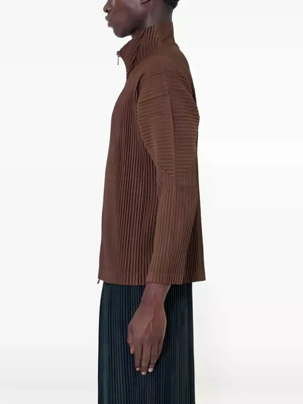 Issey Miyake Pleated High-neck Zip-up Jacket - Brown