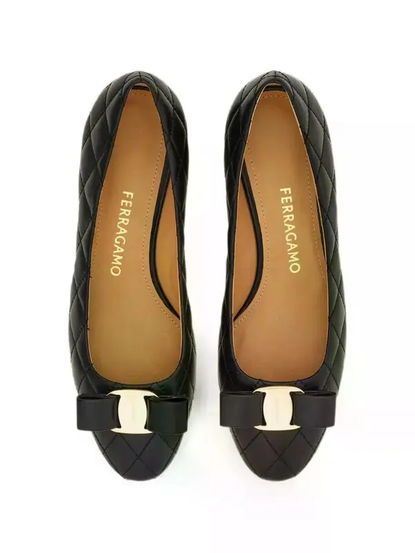 FERRAGAMO Quilted Nappa Leather Vara Bow Pumps
