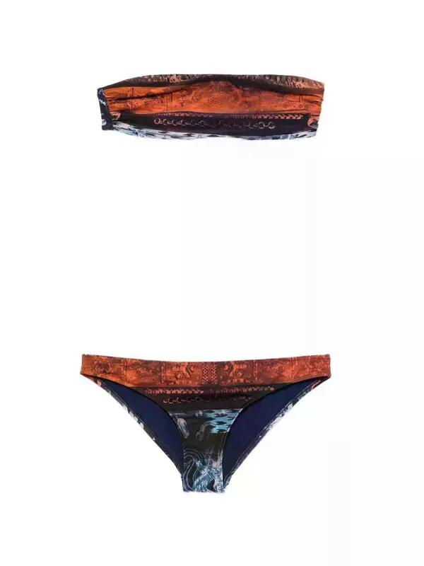 Balmain Abstract Print Bandeau Bikini - Orange
