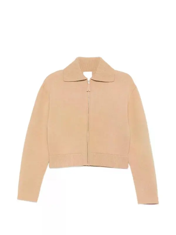 ALLUDE Zip-up Cardigan With Ribbed Trim