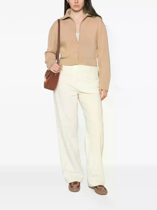ALLUDE Zip-up Cardigan With Ribbed Trim