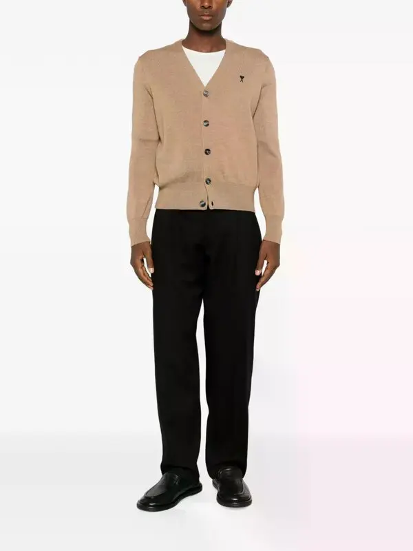 AMI Paris De Coeur V-neck Cardigan - Neutrals