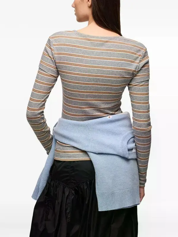 GANNI Striped Cut-out V-neck Long Sleeve Top
