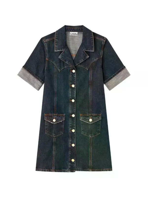 GANNI Mini Dress In Textured Denim