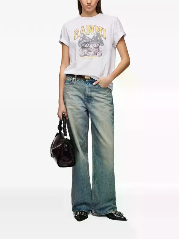 GANNI Graphic Print Cotton T-shirt - White