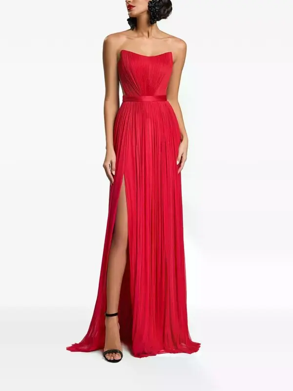 CRISTALLINI Estella Pleated Silk Maxi Dress
