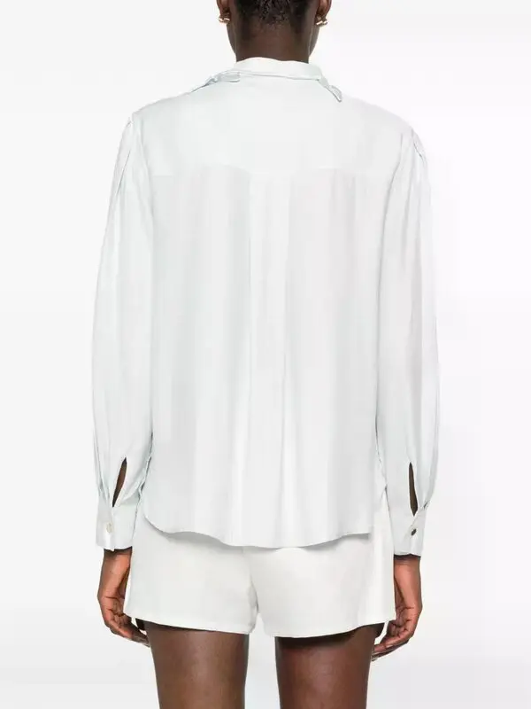 SELF-PORTRAIT Floral Embellished Band Collar Shirt - Blue