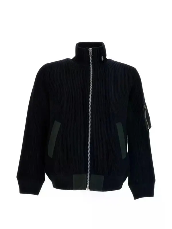 Sacai Ribbed-knit Panelled Cardigan