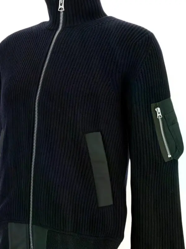 Sacai Ribbed-knit Panelled Cardigan