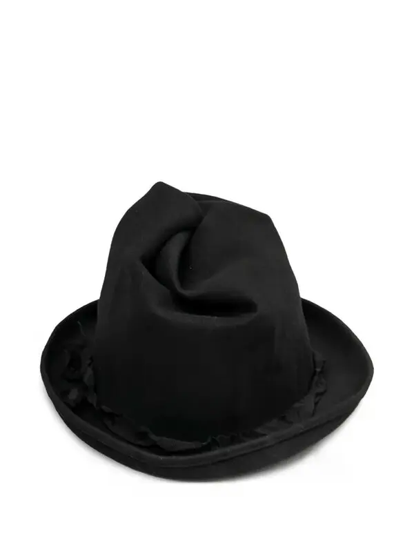 Yohji Yamamoto Ruffled-trim Fedora Hat - Black