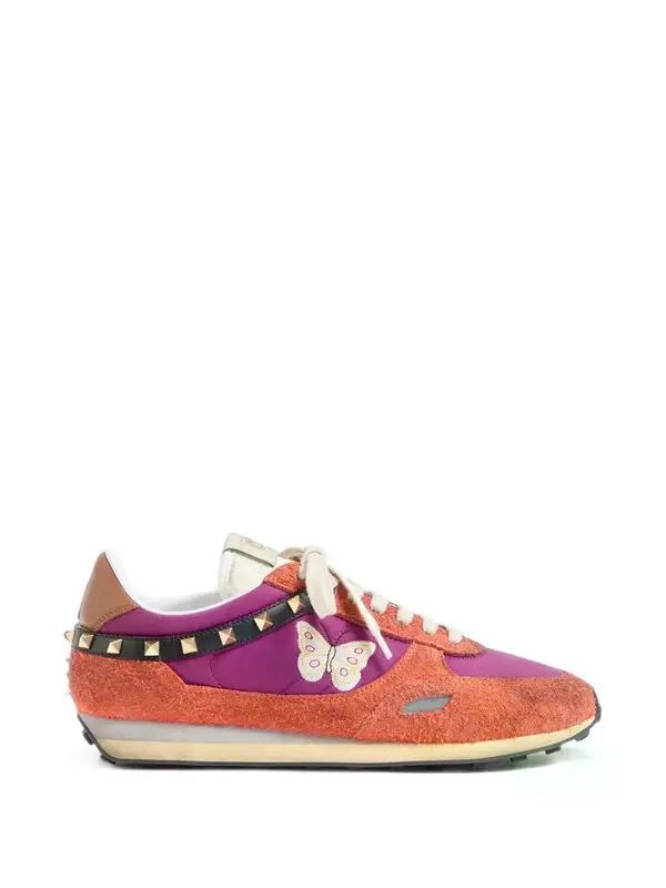 Valentino Garavani Studded Butterfly Embroidered Sneakers - Orange