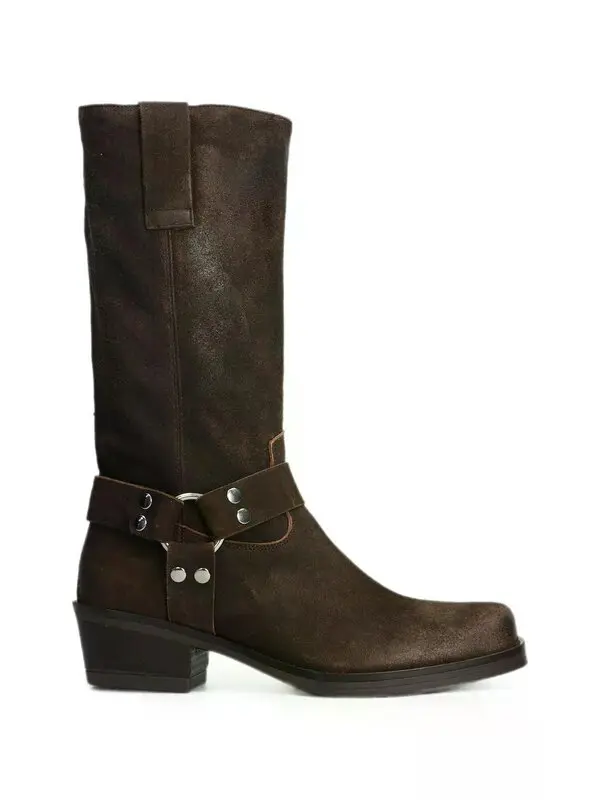 JULIE DEE Buckled Harness Biker Boots