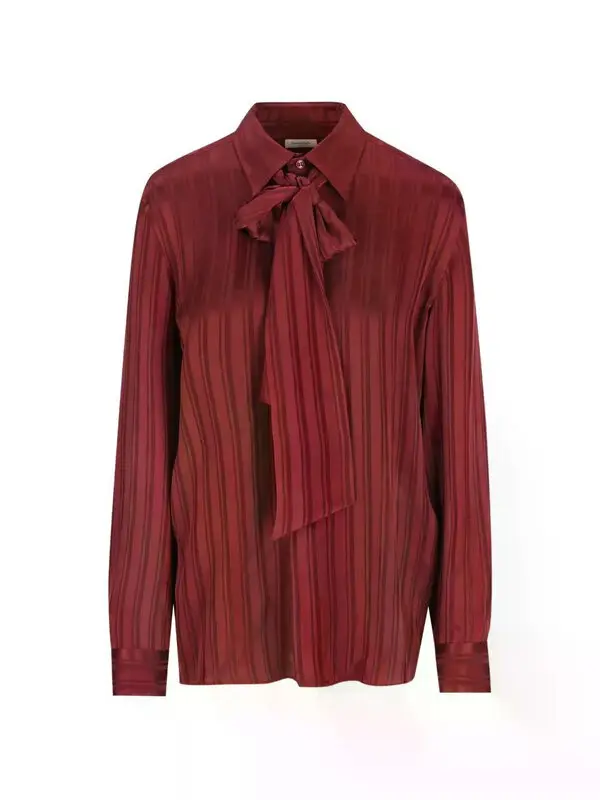 Saint Laurent Cassandre Lavallière Blouse In Striped Silk Jacquard