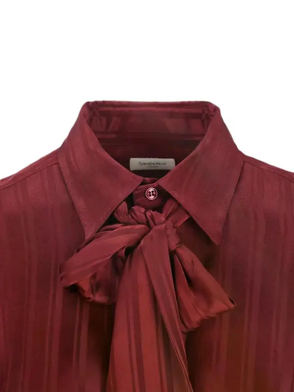 Saint Laurent Cassandre Lavallière Blouse In Striped Silk Jacquard