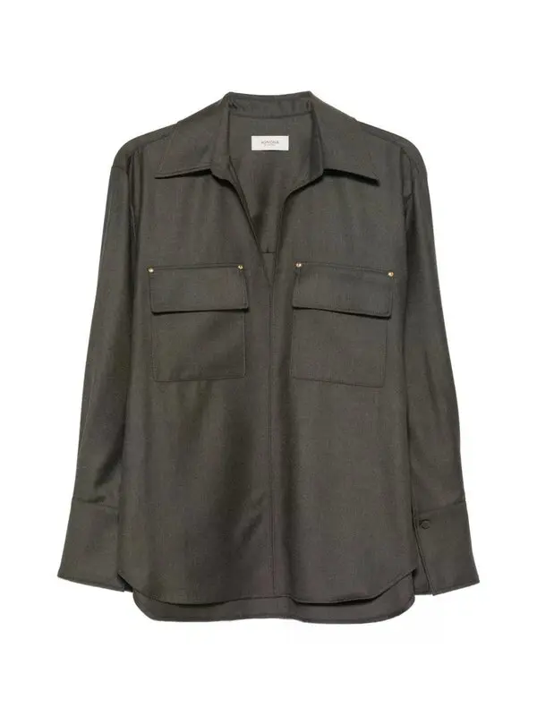 Agnona Long-sleeve Blouse With Zip Front And Flap Pockets