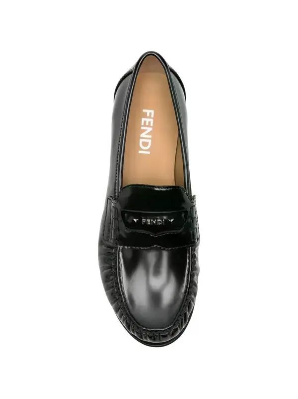 Fendi Gathered Logo-plaque Loafers - Black