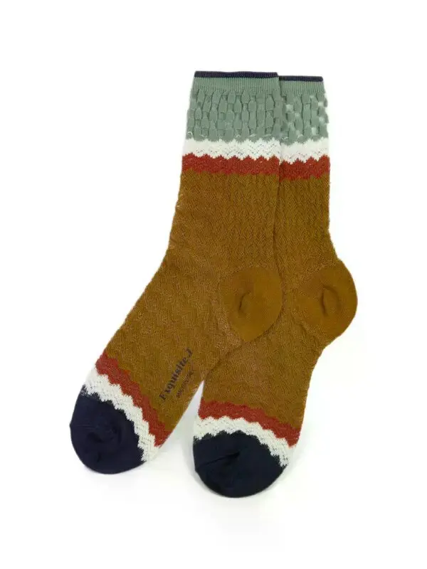 EXQUISITE J Pointelle-knit Zigzag-pattern Socks