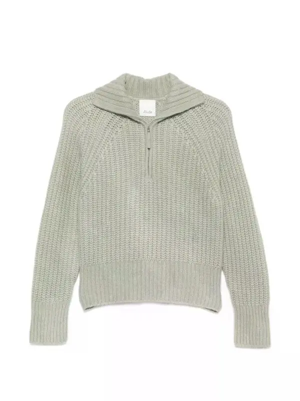 ALLUDE Ribbed-knit Zip-up Sweater