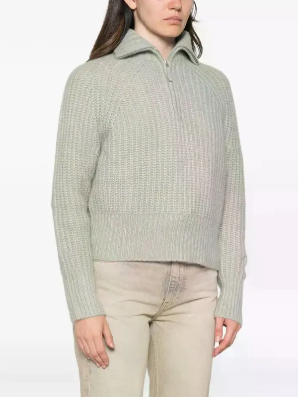ALLUDE Ribbed-knit Zip-up Sweater
