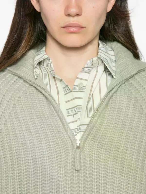 ALLUDE Ribbed-knit Zip-up Sweater