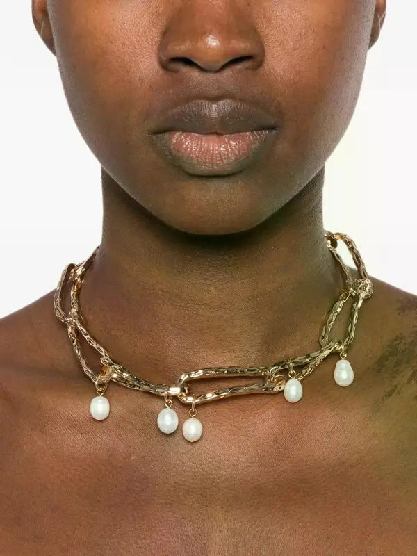 TWINSET Pearl-embellished Hammered Necklace