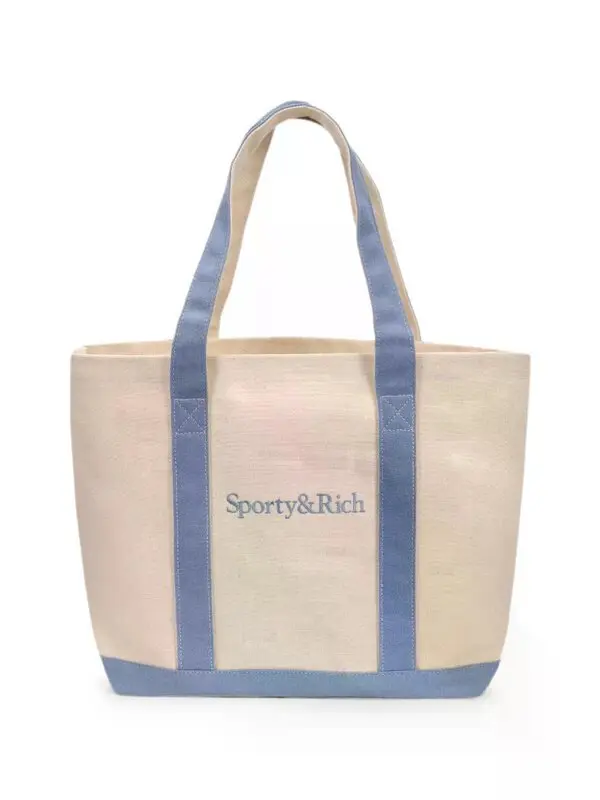 SPORTY & RICH Serif Logo-embroidered Canvas Tote Bag