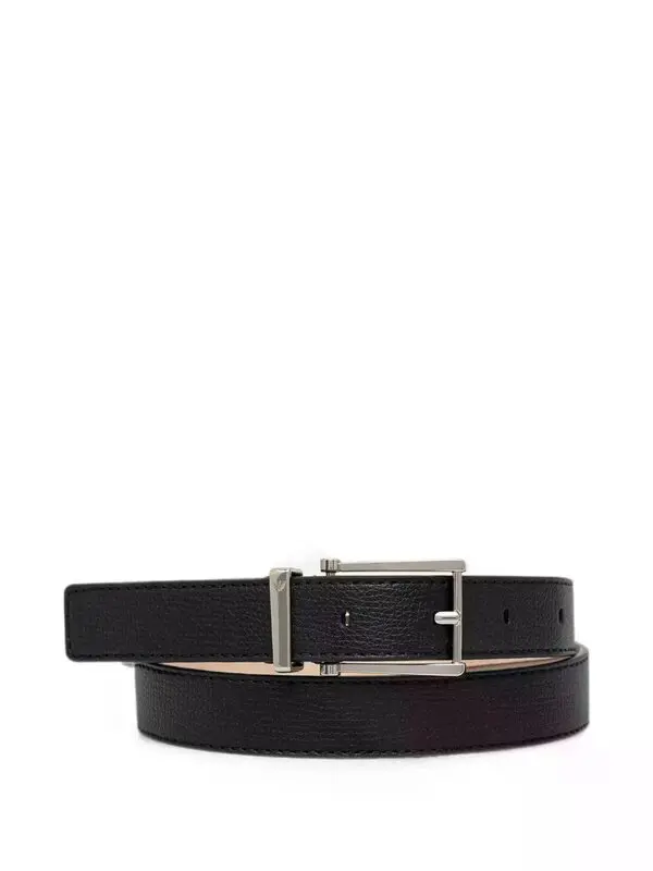 Emporio Armani Tongue Belt In Textured Leather With A Rectangular Buckle - Black