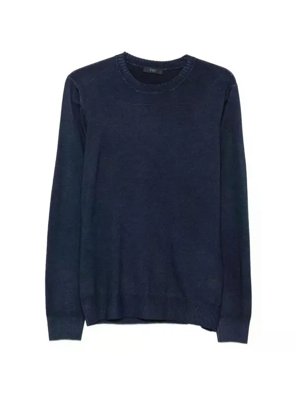 FAY Crew Neck Long Sleeve Wool Sweater - Blue