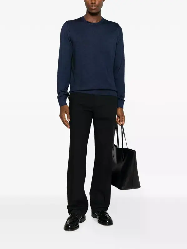 FAY Crew Neck Long Sleeve Wool Sweater - Blue
