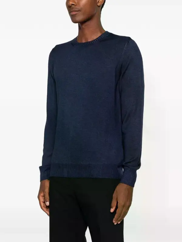 FAY Crew Neck Long Sleeve Wool Sweater - Blue