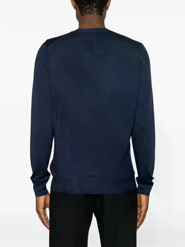 FAY Crew Neck Long Sleeve Wool Sweater - Blue